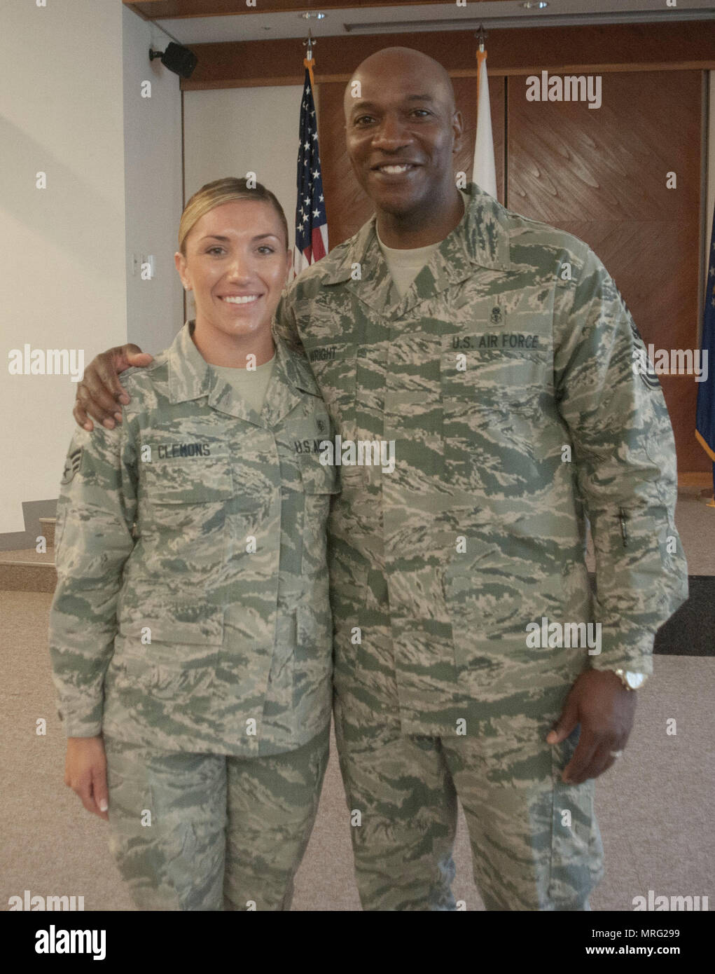 Chief Master Sgt. of the Air Force Kaleth O. Wright stands with Senior ...