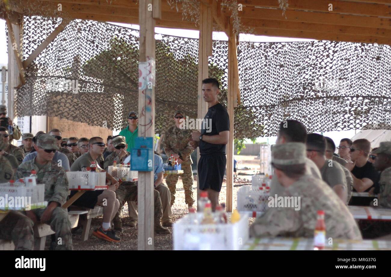 Maj. Max Ferguson, the Task Force Toccoa commander, addresses soldiers ...