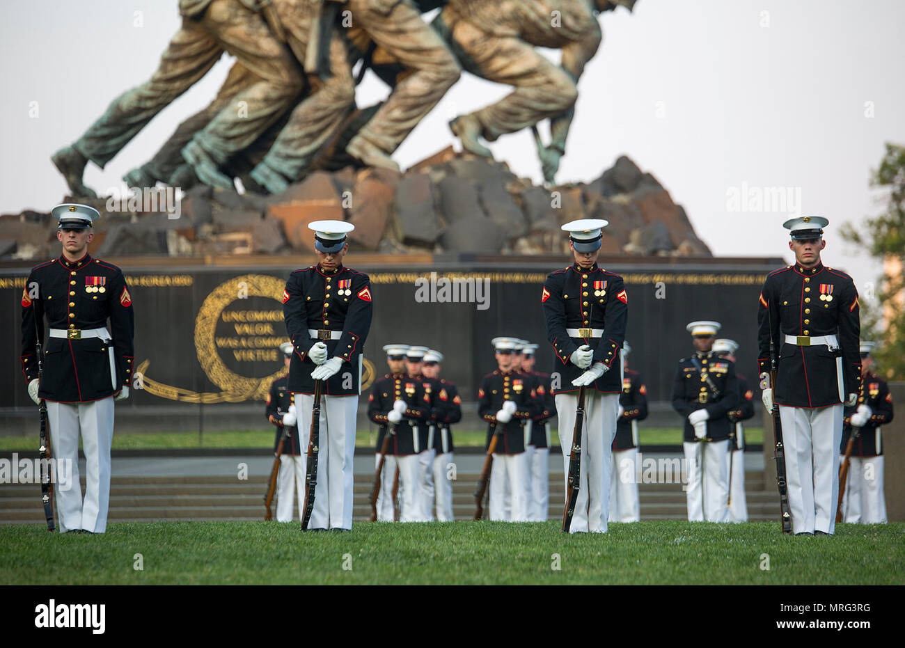 Marines with the rifle inspection team, U.S. Marine Corps Silent Drill ...