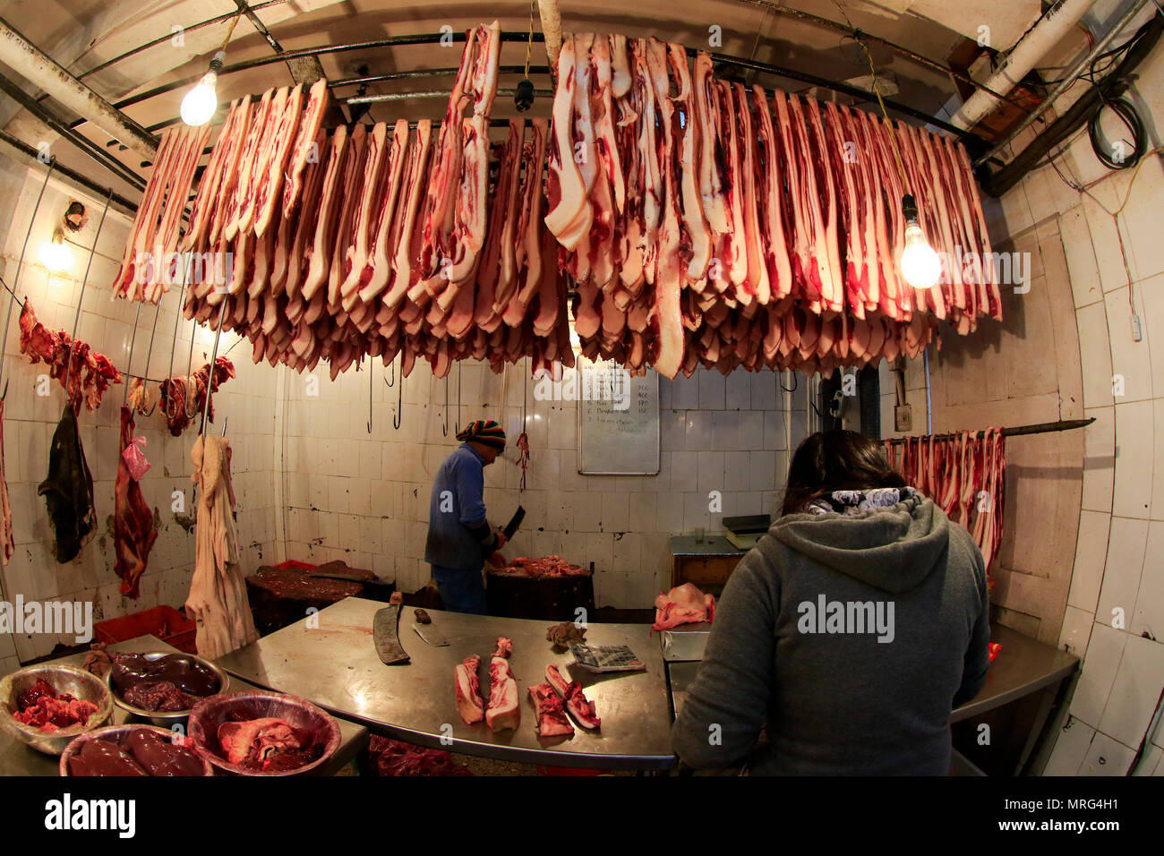 Traditional meat shop in Thimphu, the capital city of Bhutan Stock ...