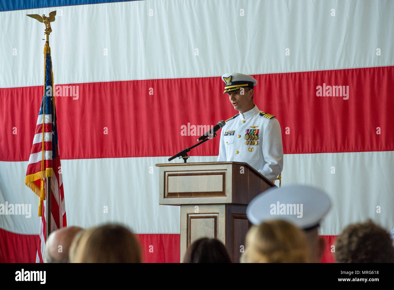 Capt. Michael Campbell, gives a speech Thursday, June 15, 2017, during ...