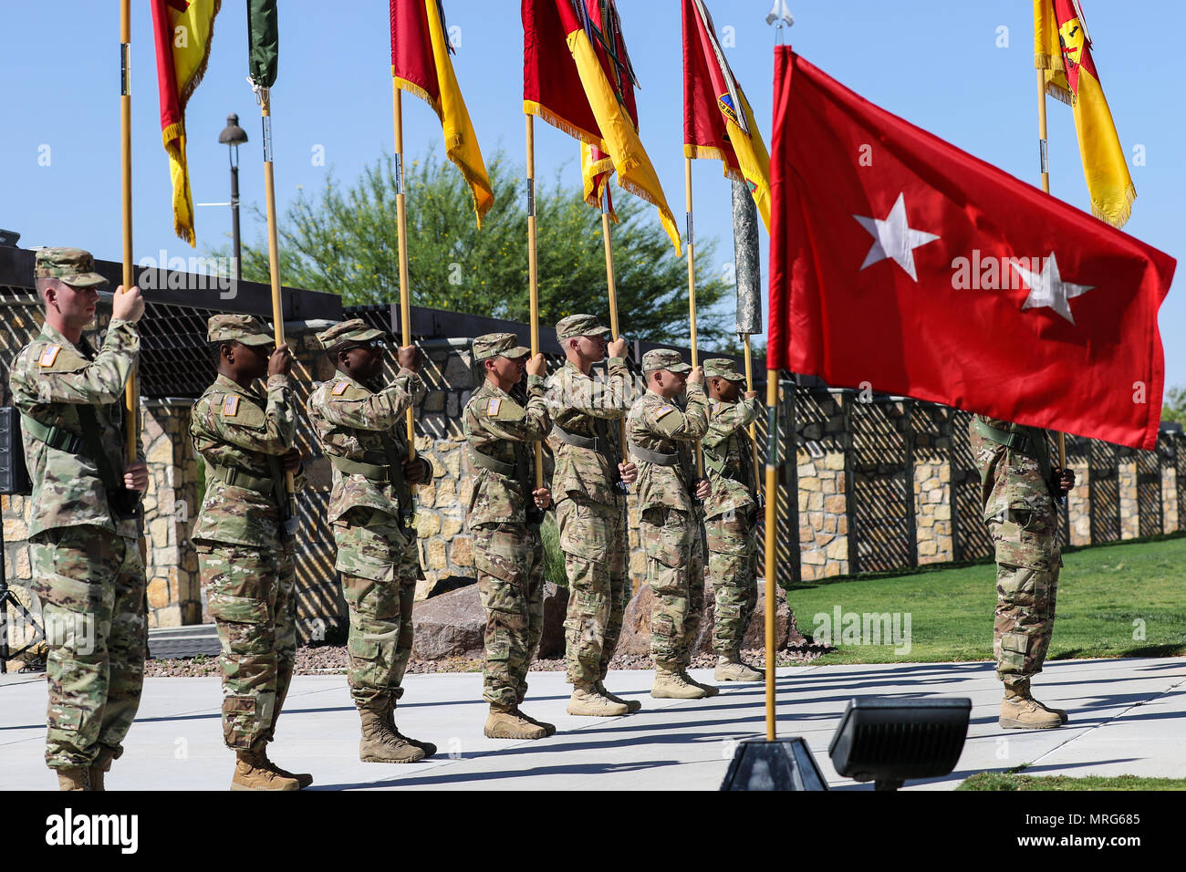 Soldiers from 1st Armored Division display their unit colors during the ...