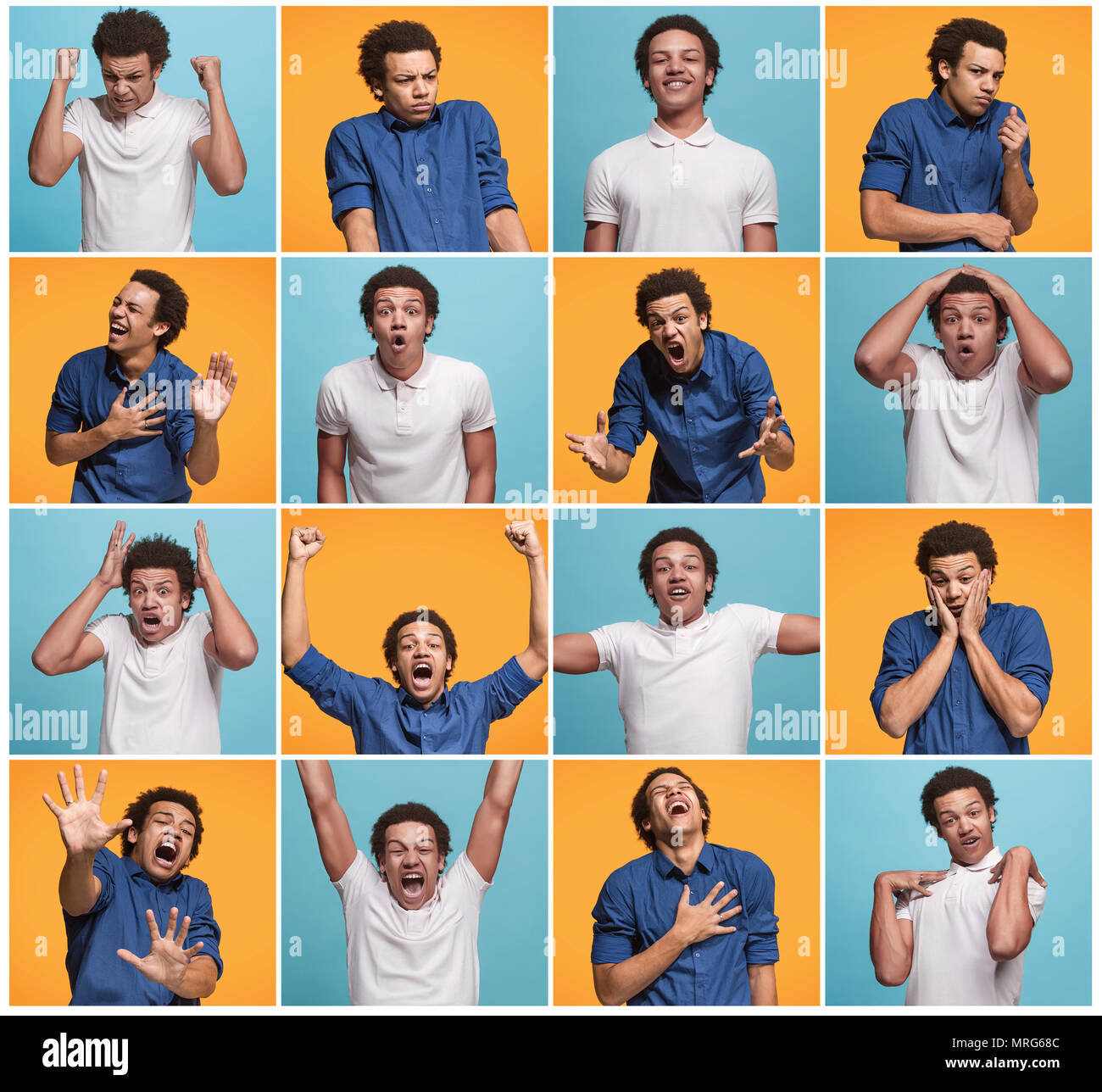 The collage of different human facial expressions, emotions and ...