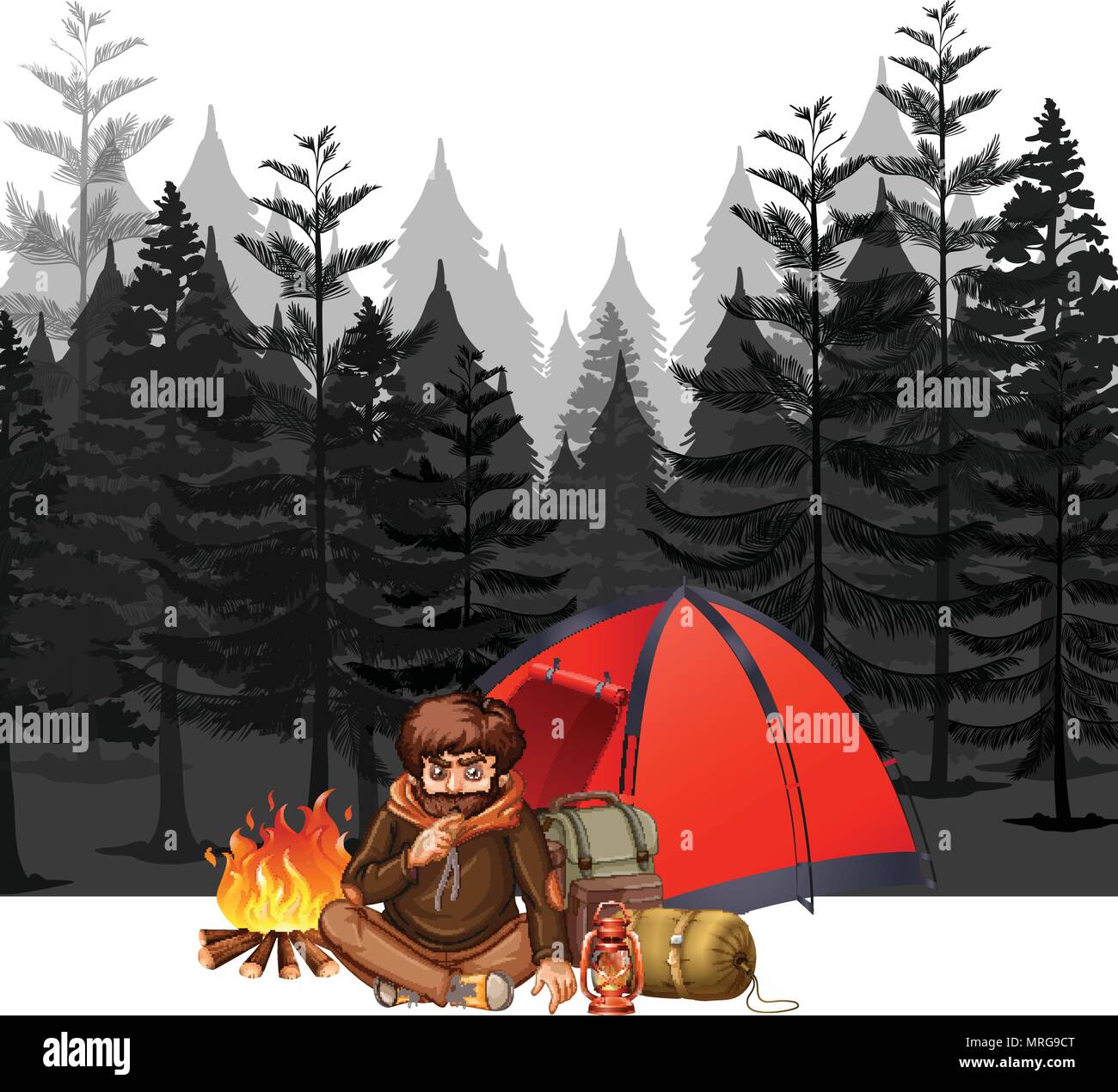 A Man Camping in Dark Forest illustration Stock Vector Image & Art - Alamy
