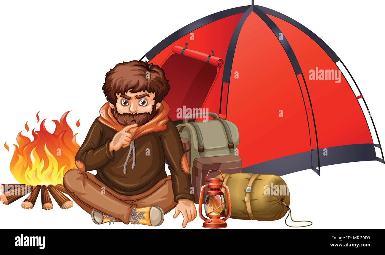 A Man Camping on White Background illustration Stock Vector Image & Art ...