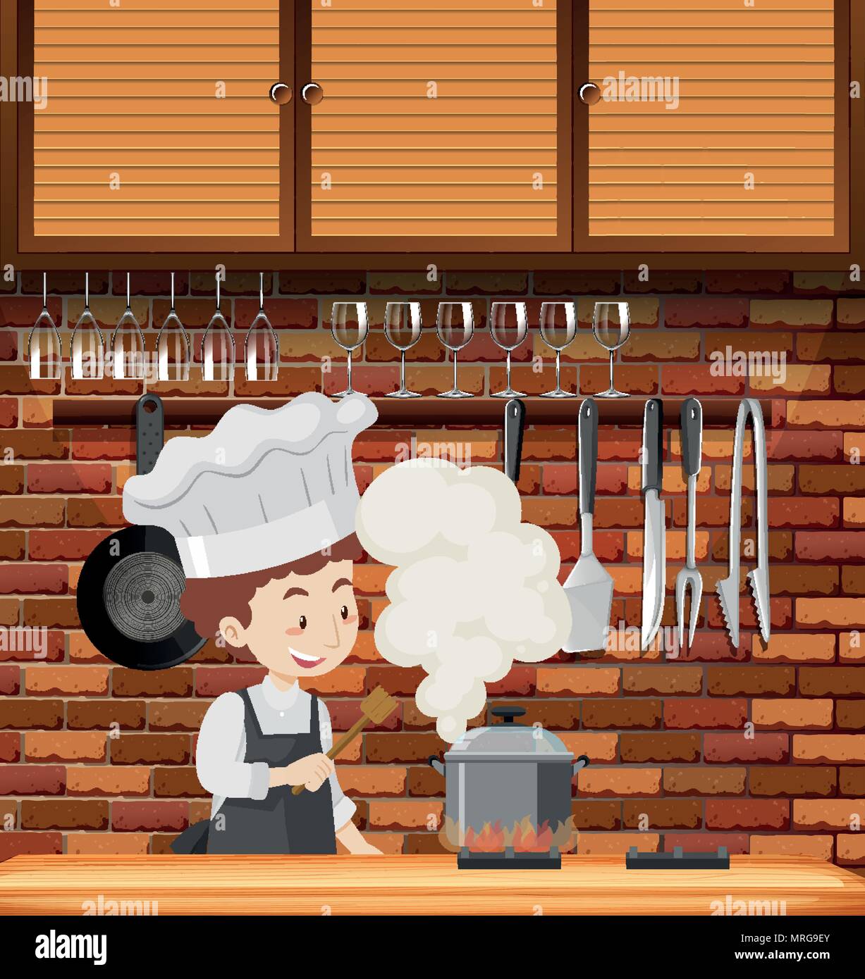 A Chef Cooking in Kitchen illustration Stock Vector Image & Art - Alamy