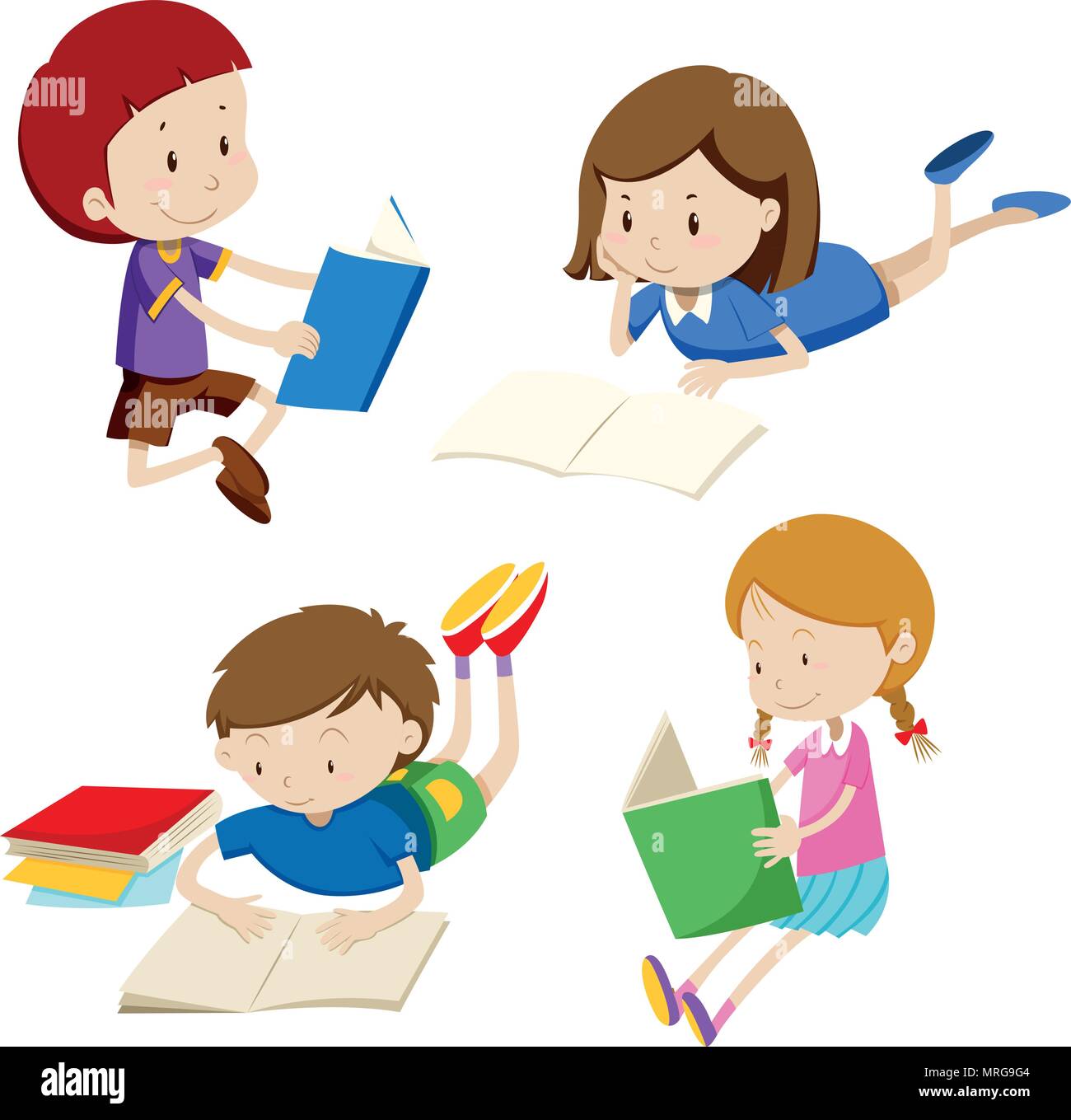 A Set of Children Reading Book illustration Stock Vector Image & Art ...