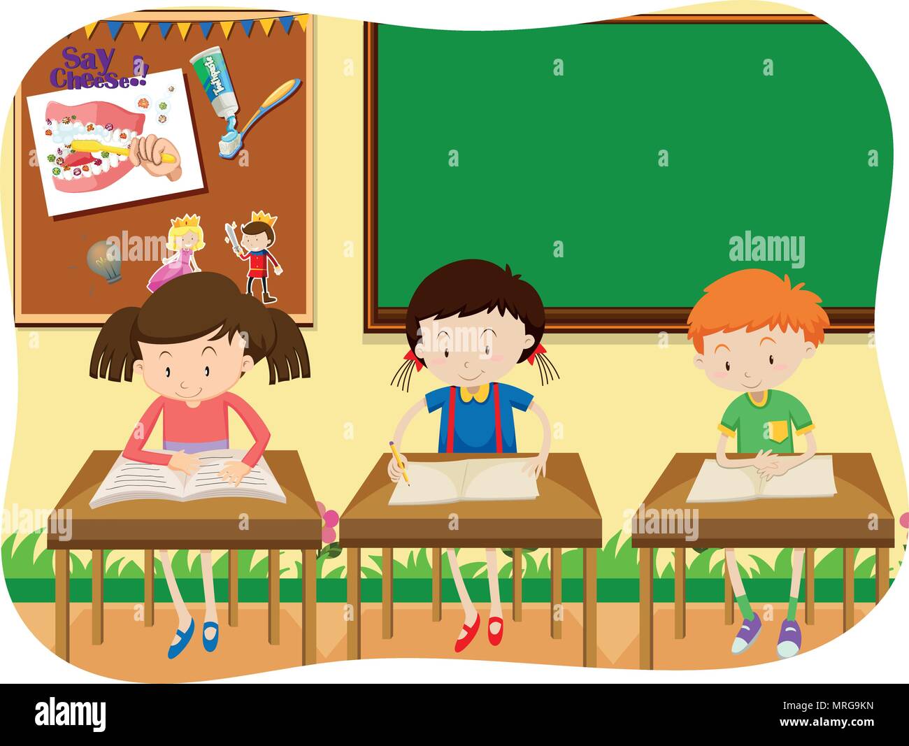 Three Students Learning in Classroom illustration Stock Vector Image ...