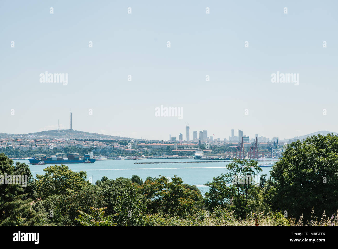 View of the industrial part of Istanbul. Ships, docks and modern ...