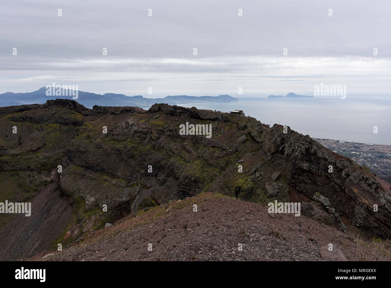 Walking along the crater rim of Mount Vesuvius, Naples, Italy Stock ...