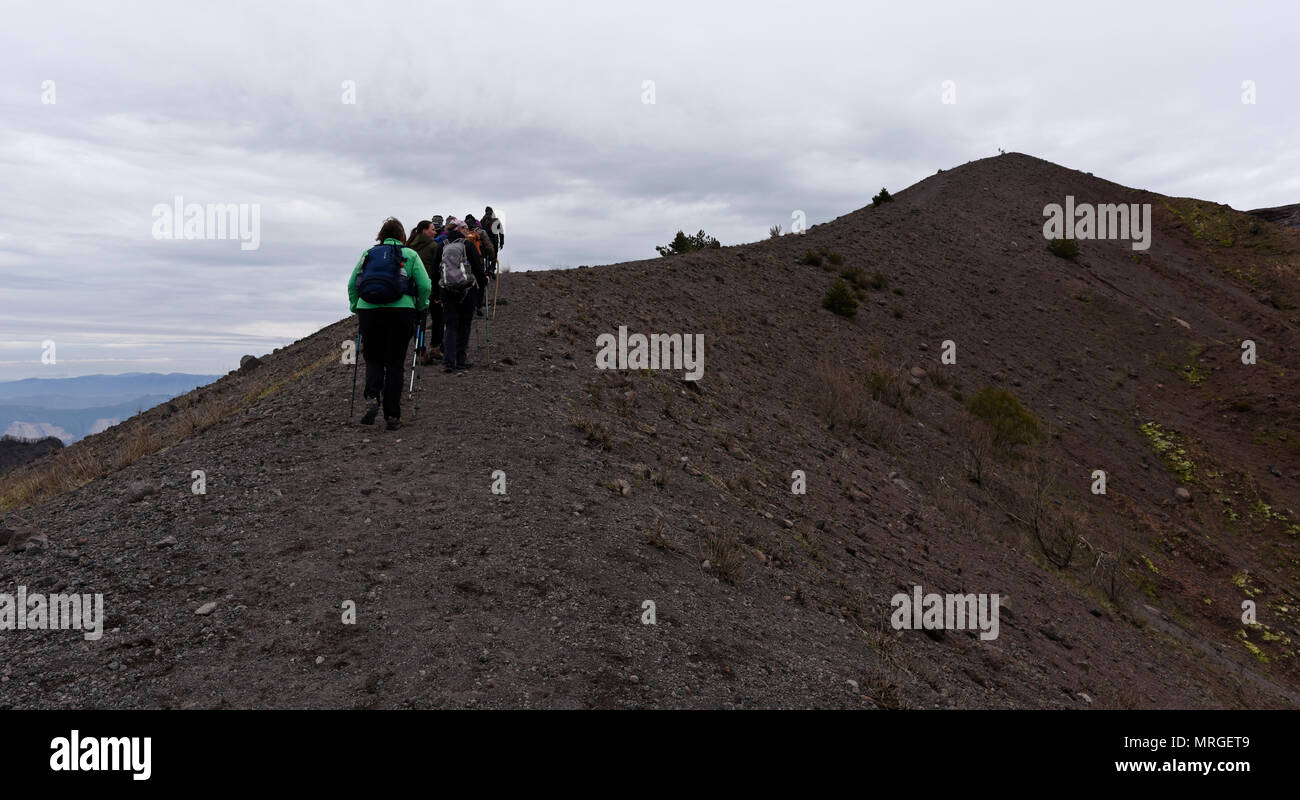 Walking along the crater rim of Mount Vesuvius, Naples, Italy Stock ...