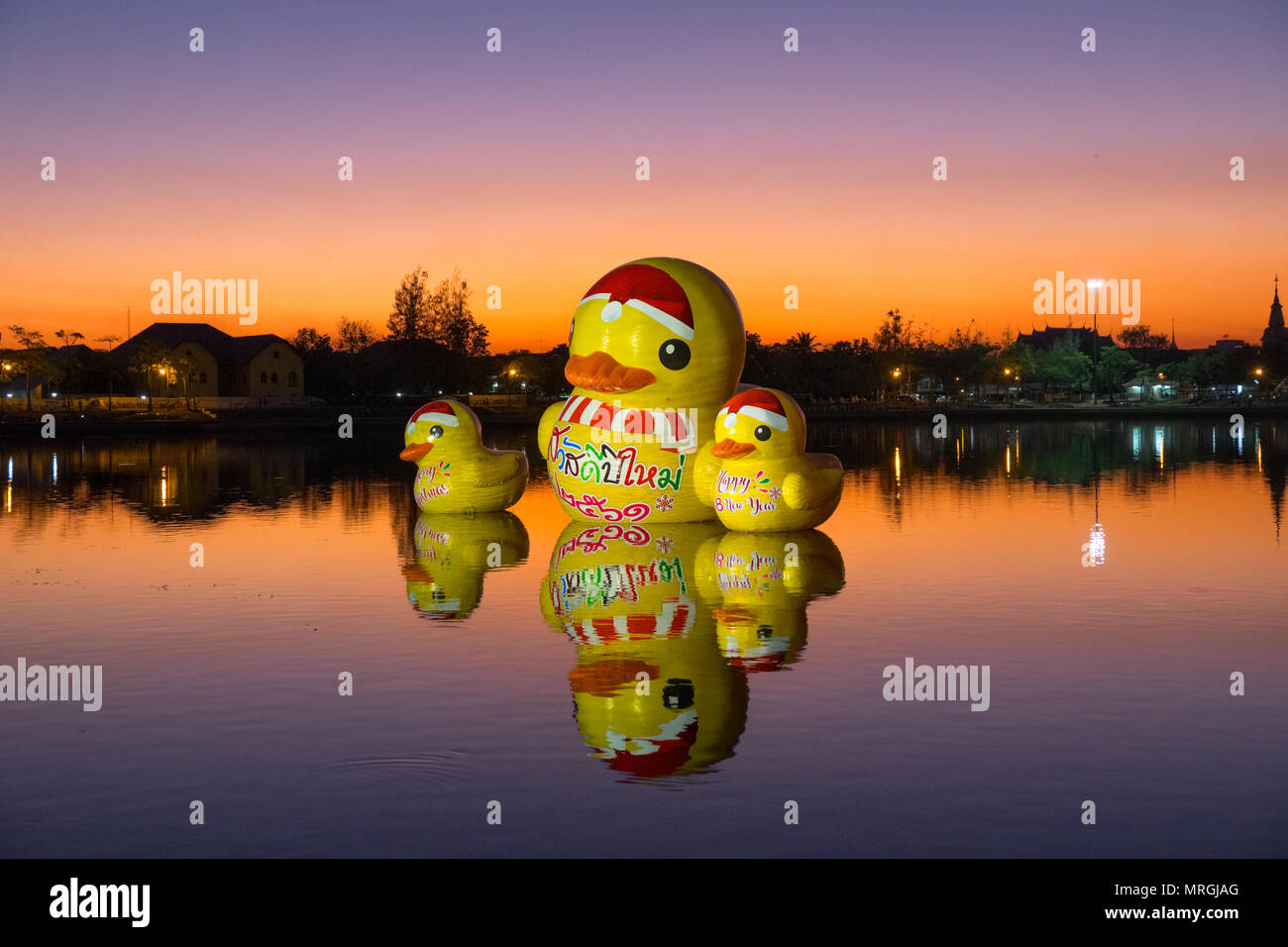 Giant rubber duck floating in Nongharn Lake in Udonthani provinve ...