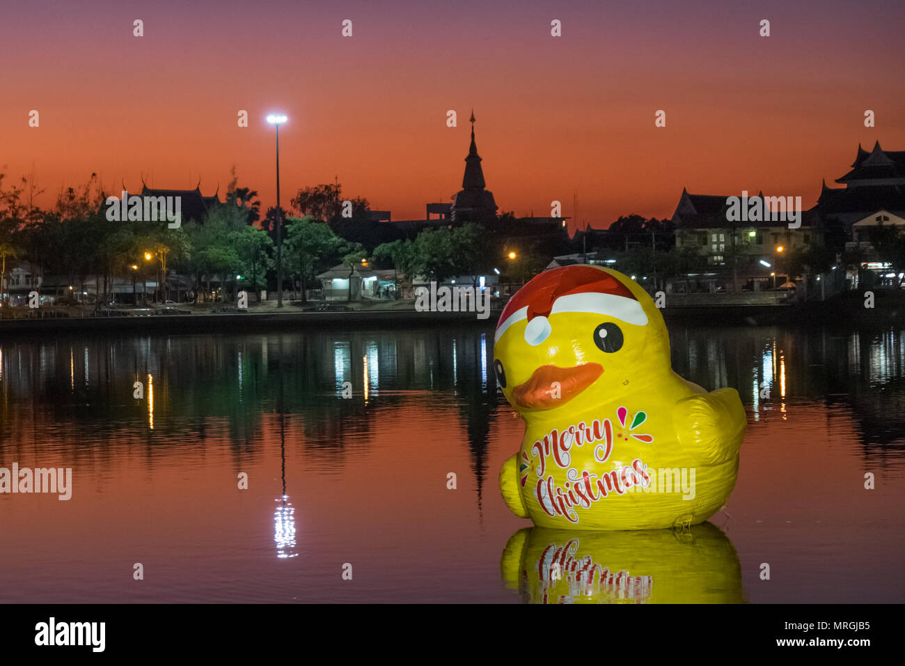 Giant rubber duck floating in Nongharn Lake in Udonthani provinve ...