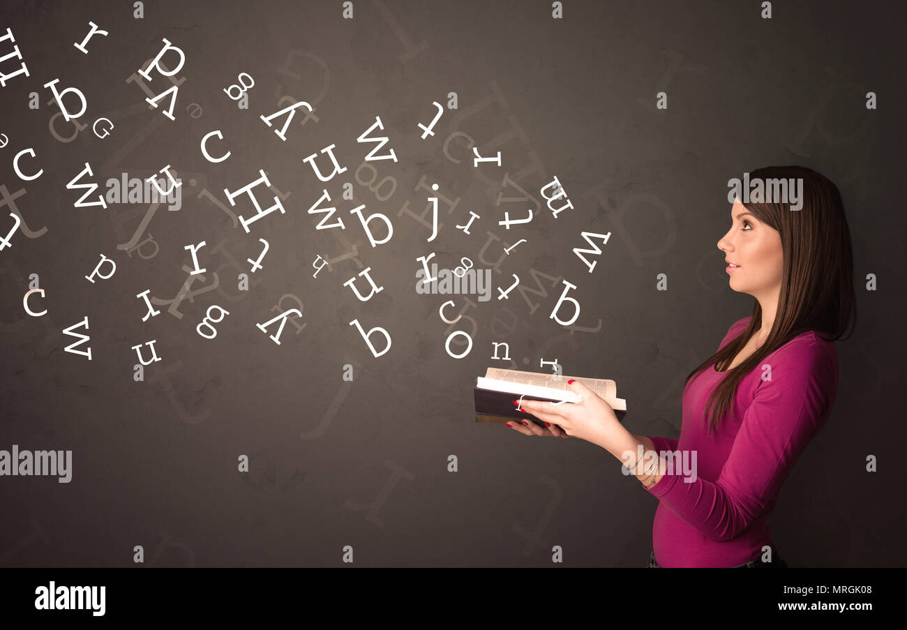 Open book flying alphabet hi-res stock photography and images - Alamy