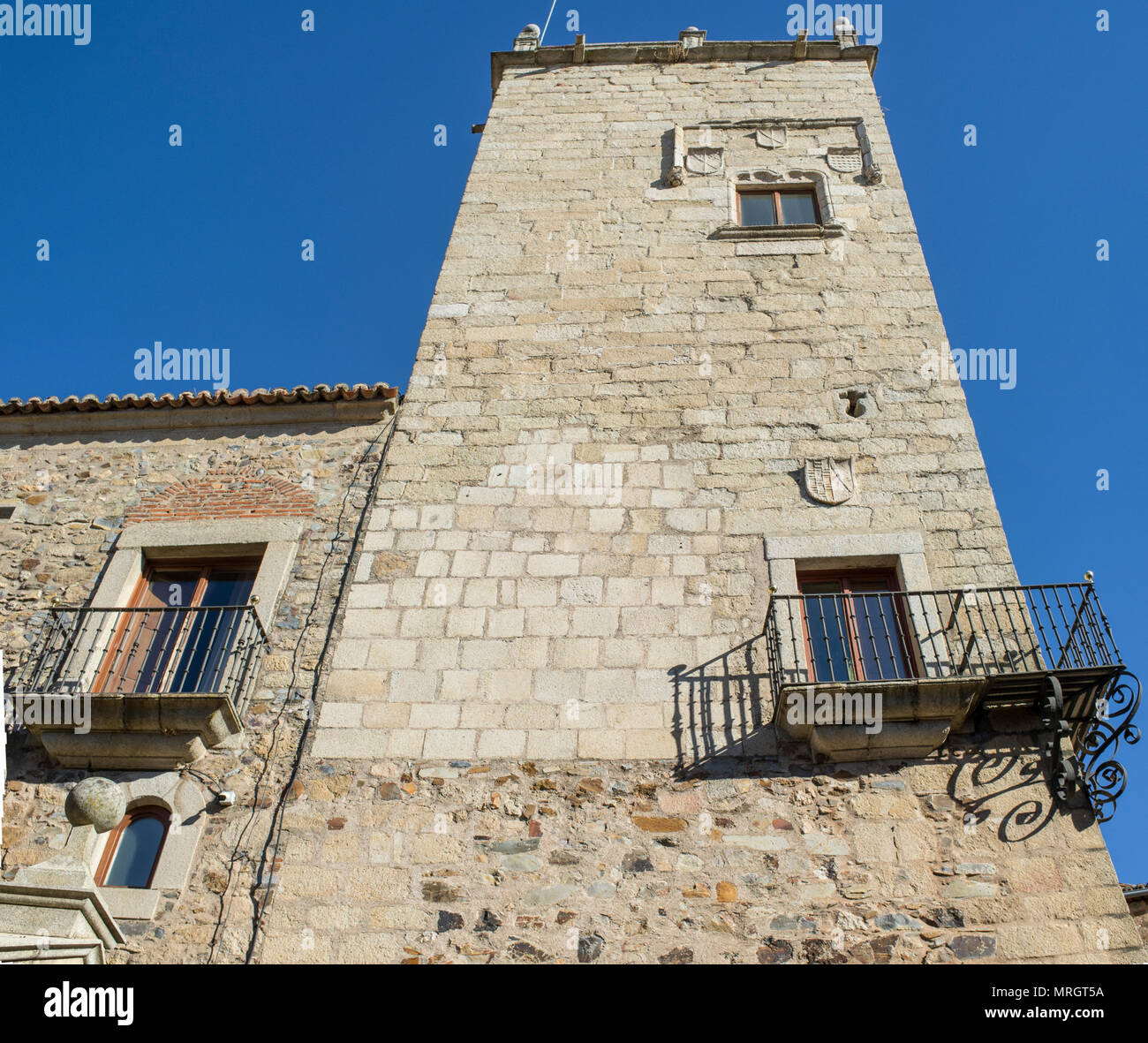 Palace of Marquis of Torreorgaz, Caceres historic quarter, Spain Stock ...