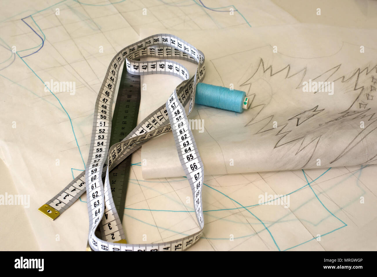 pattern for sewing with a ruler and threads and sewing meter Stock ...