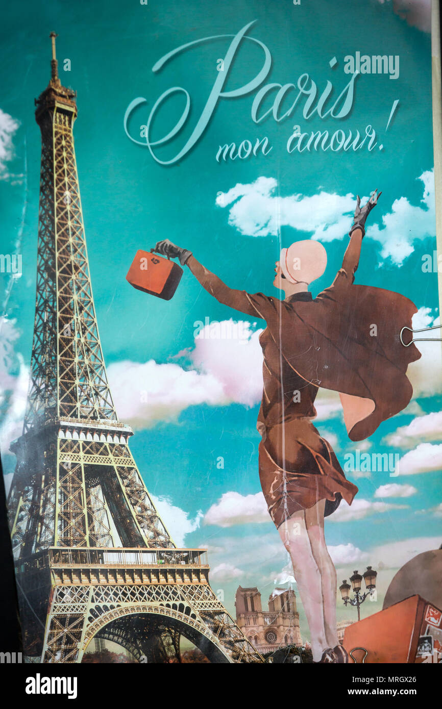 vintage postcard with Eiffel Tower in Paris, France Stock Photo - Alamy