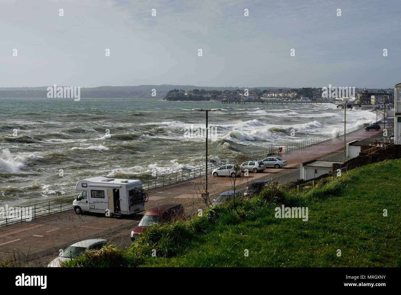 Rough seas at Paignton, seen from above Preston seafront Stock Photo ...