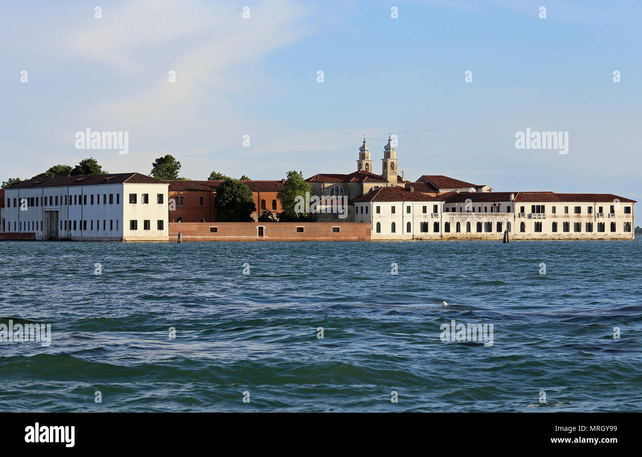 small island called San Servolo near Venice in Italy. The buildings ...