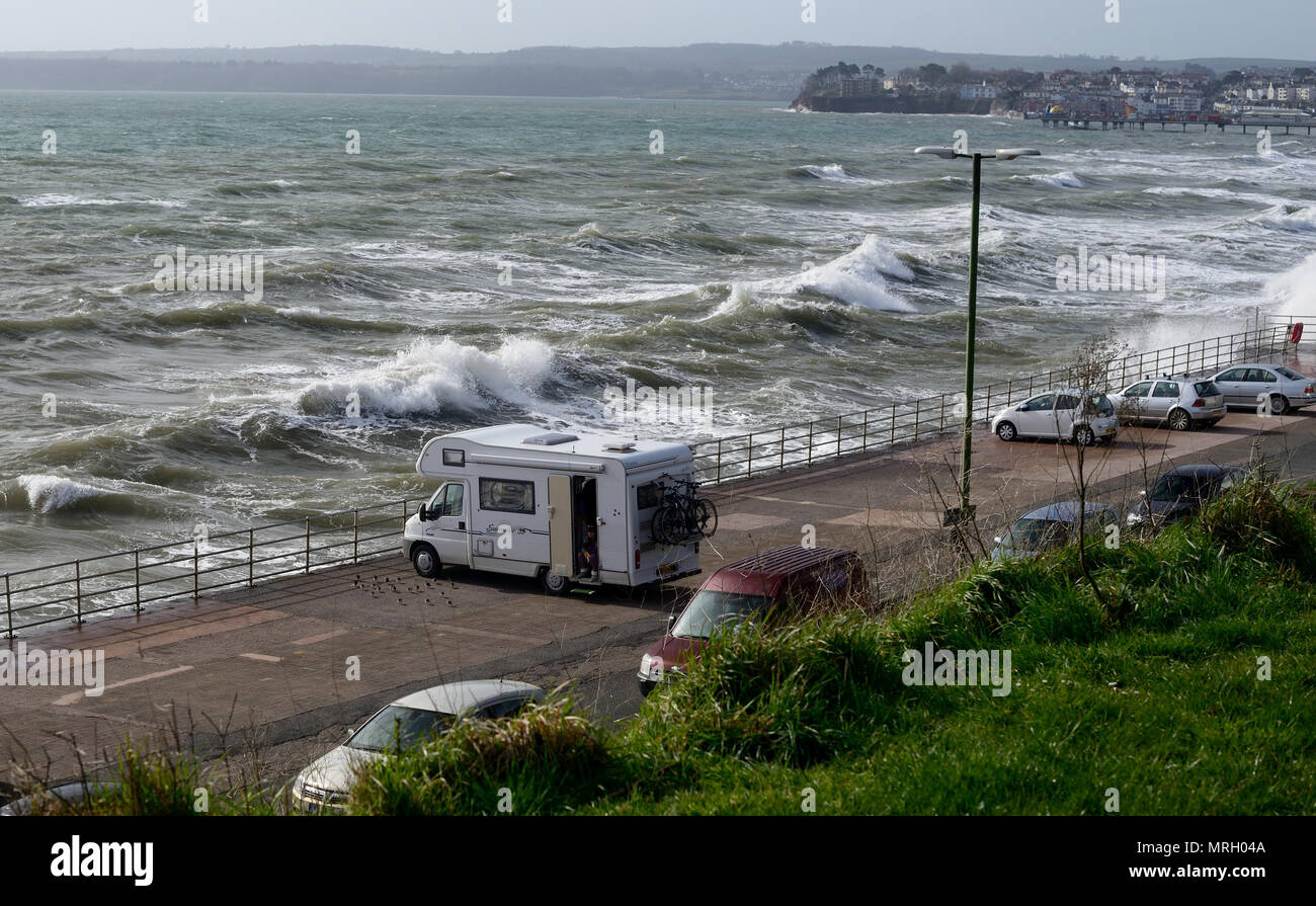 Rough seas at Paignton, seen from above Preston seafront Stock Photo ...