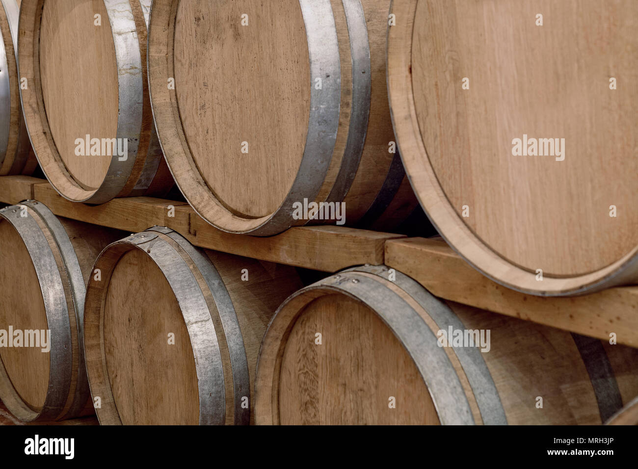 Wine Barrels in Cellar Stock Photo - Alamy