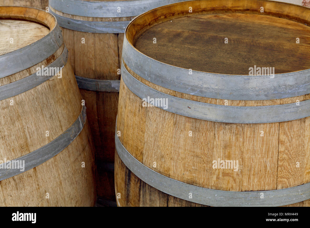 Wine Barrels in Cellar Stock Photo - Alamy