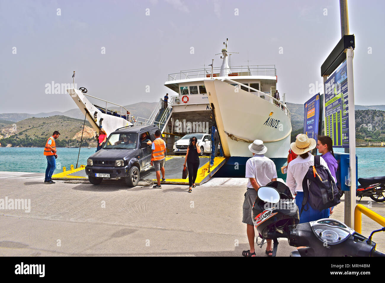 The ferry from Lixouri to Argostoli unloading vehicles & passengers ...