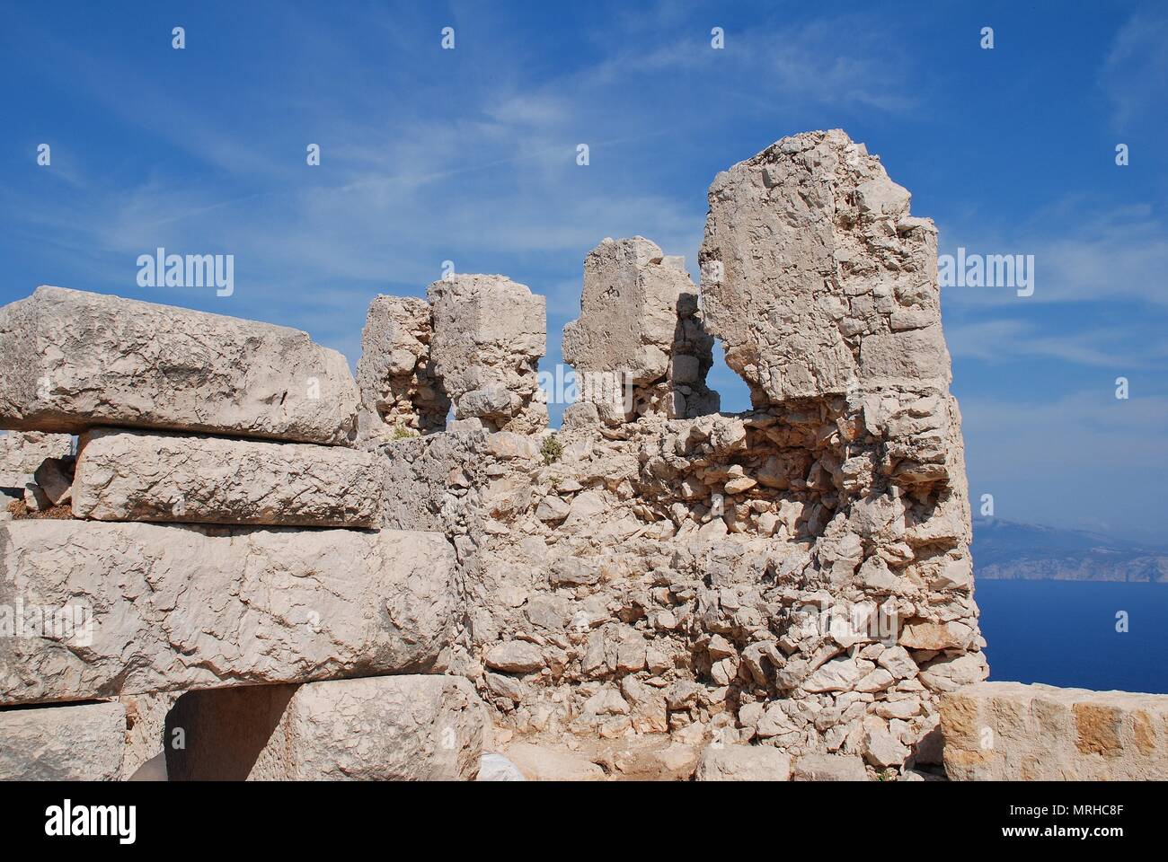 The ruins of the medieval Crusader Knights castle on the Greek island ...