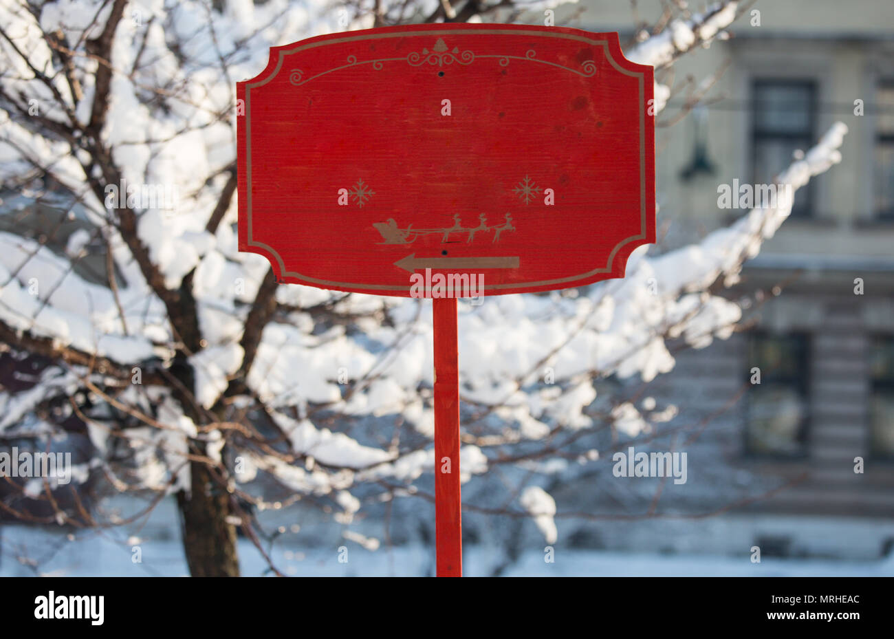 Red holiday Christmas wooden sign mockup empty placeholder entrance ...