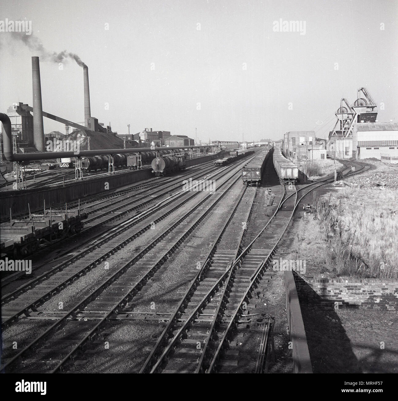 1950s, historical, working industrial rail siding, with tracks and ...
