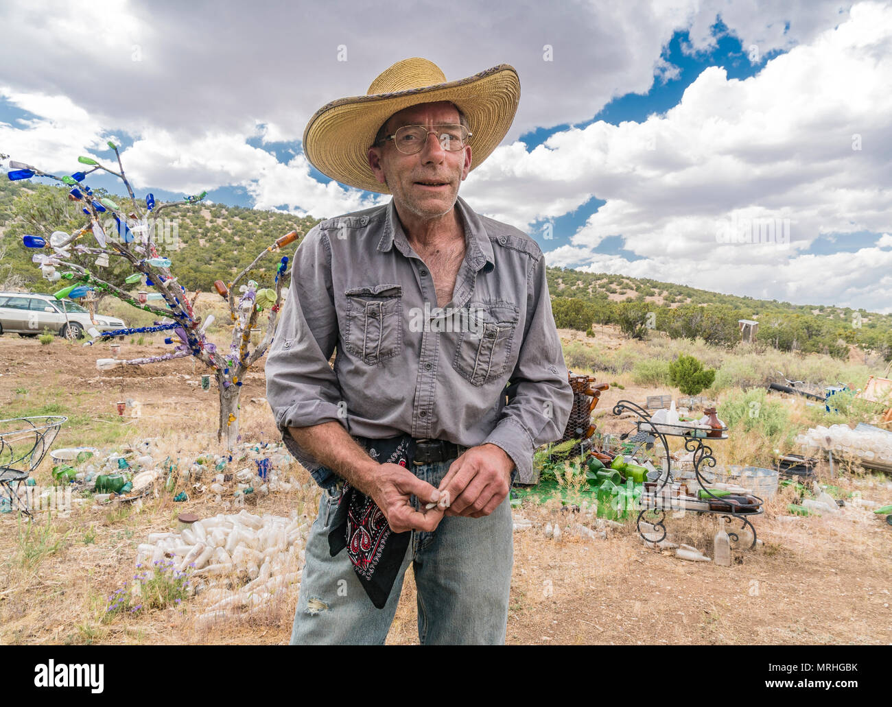 Tom Larson, the eccentric owner of the bottle house in Golden, New ...