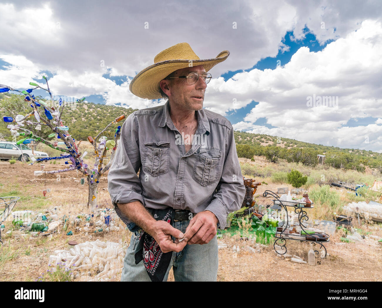 Tom Larson, the eccentric owner of the bottle house in Golden, New ...