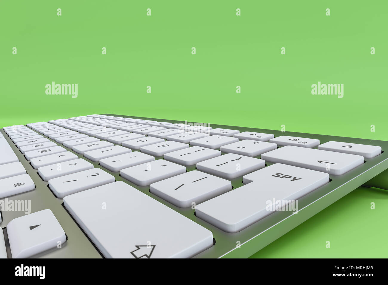 modern pc keyboard with spy button isolated on green background 3d ...