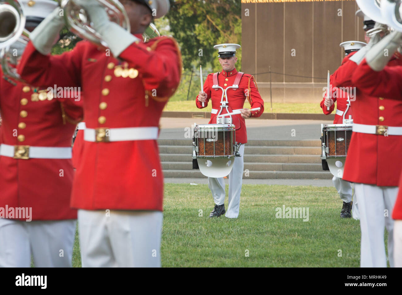 U.S. Marines with the United States Marine Drum and Bugle Corps perform ...