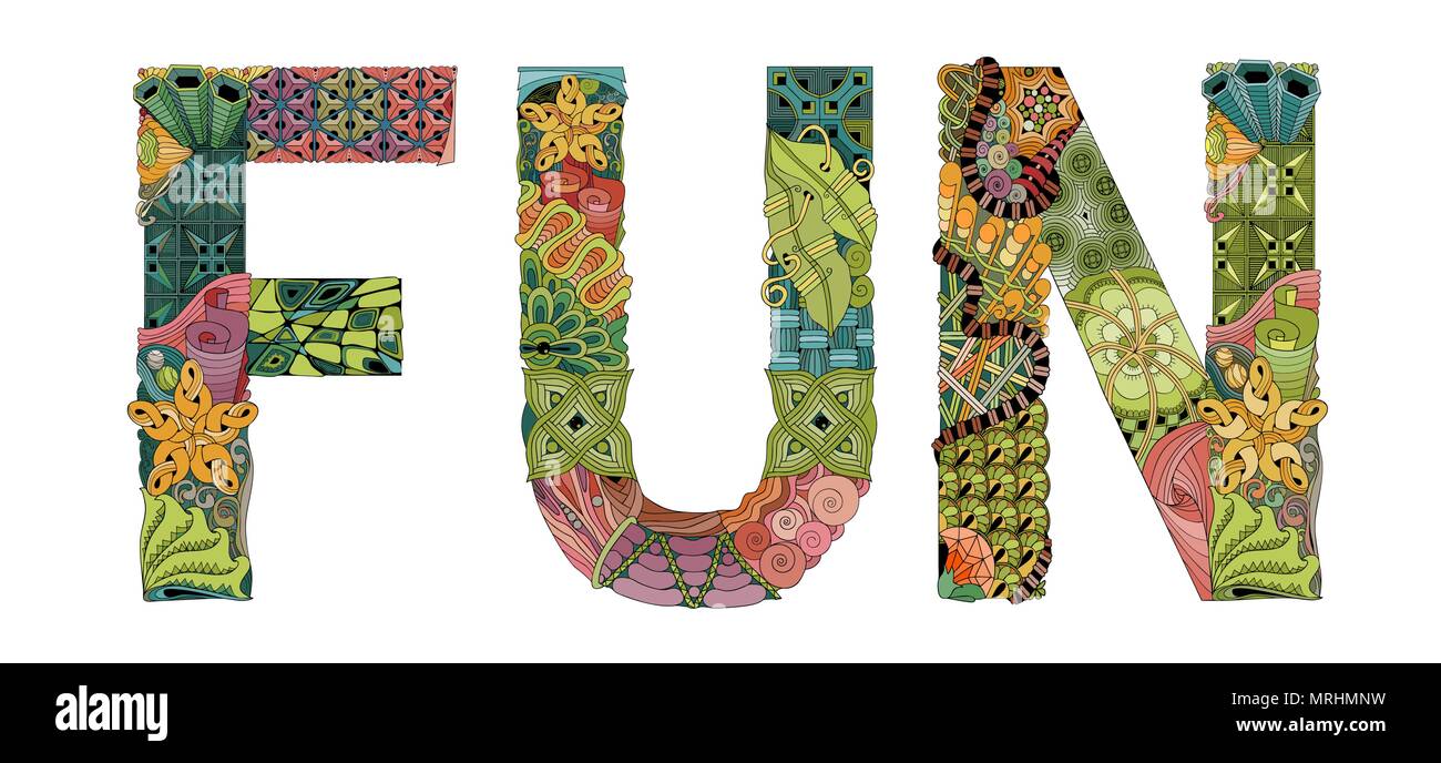 Hand-painted art design. Illustration word fun painted in warm colors ...