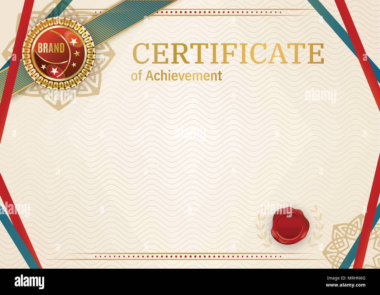 Official retro certificate with red gold design elements. Red ribbon ...