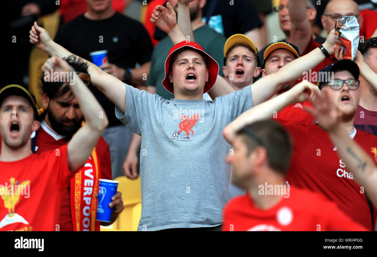 Liverpool fans in the stands show their support prior to the UEFA ...
