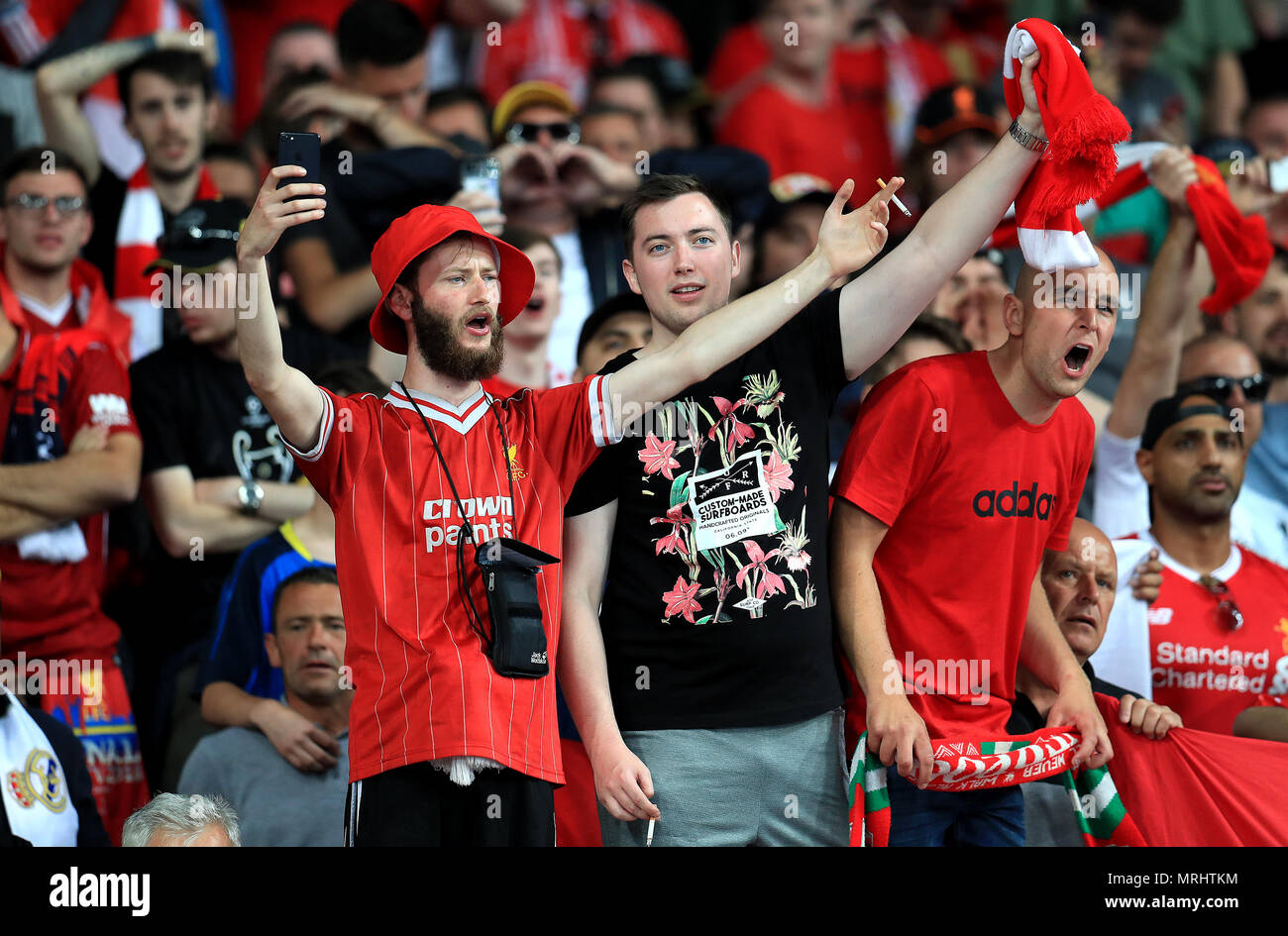 Liverpool fans in the stands show their support prior to the UEFA ...