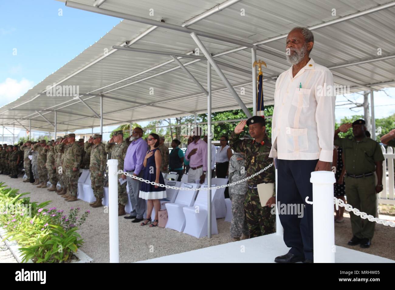 H.E. Sir Colville Young, the Governor General of Belize, and official ...