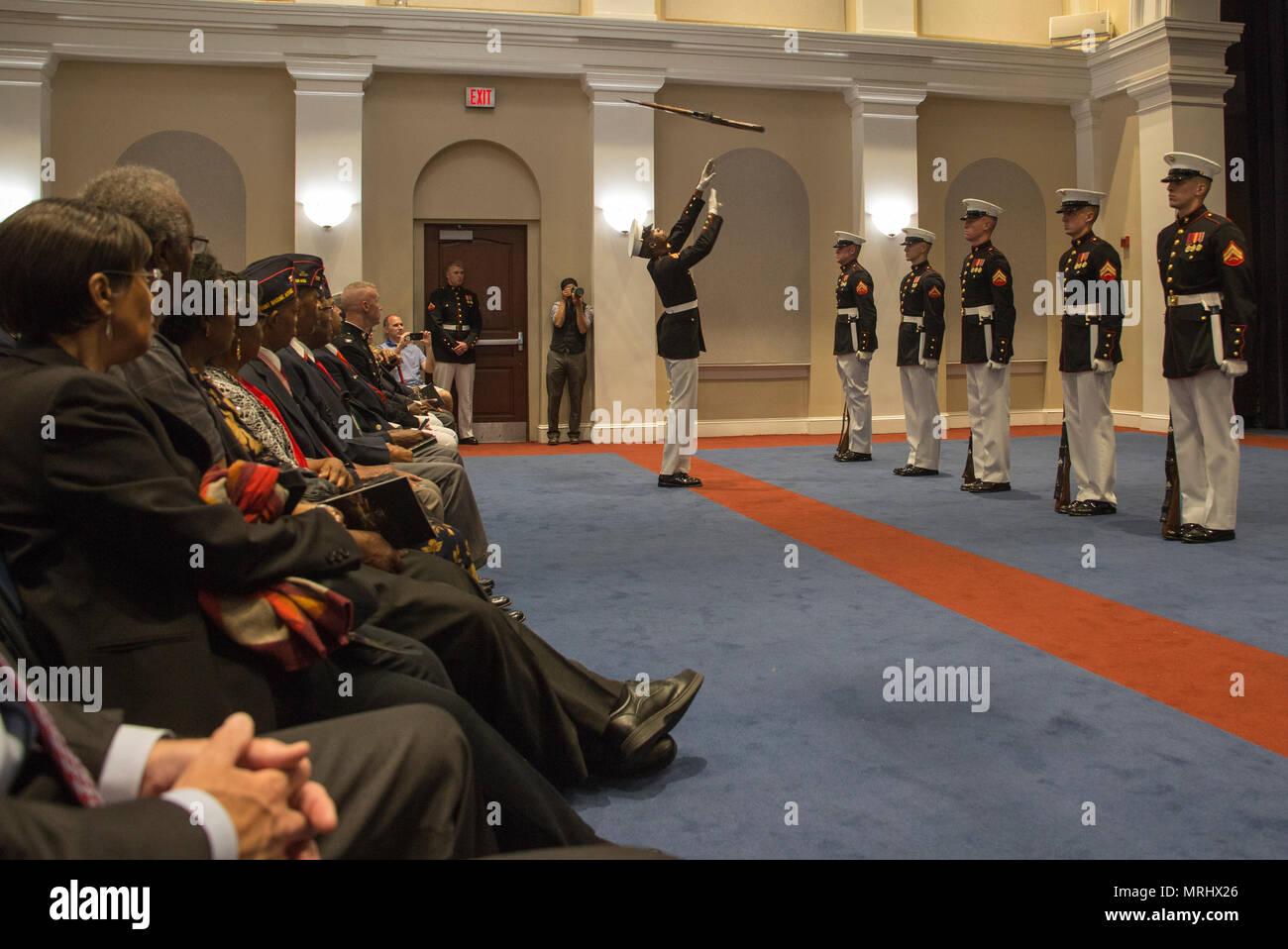 Marines with the rifle inspection team, U.S. Marine Corps Silent Drill ...