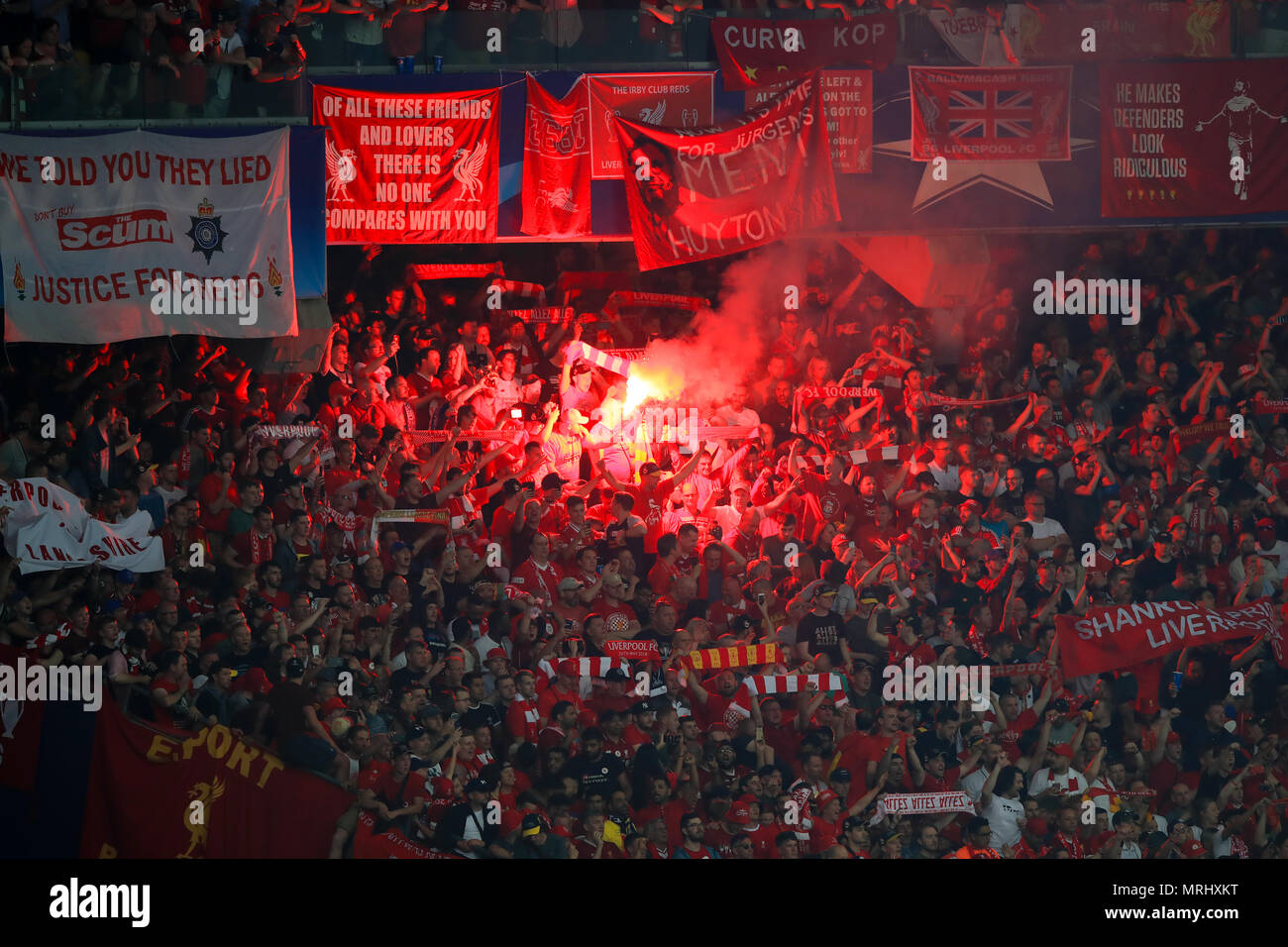 Liverpool fans light flares hi-res stock photography and images - Alamy
