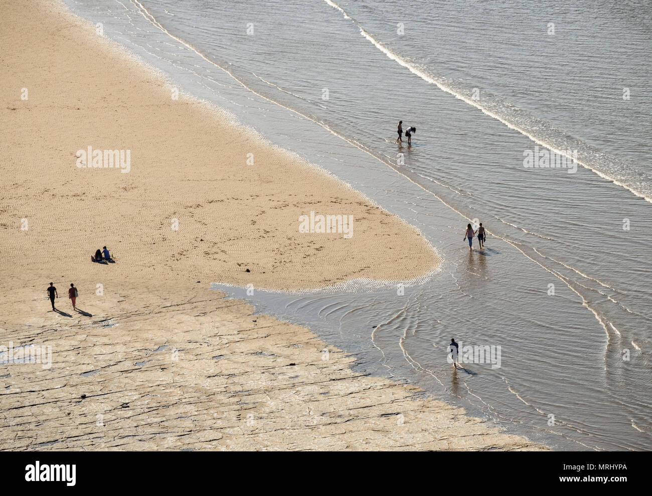 View over Saltburn beach from The Cleveland Way cliff footpath ...