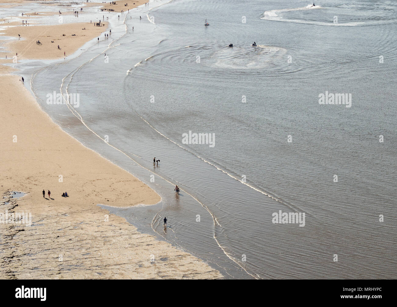 View over Saltburn beach from The Cleveland Way cliff footpath ...