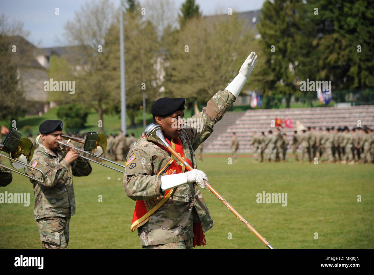 The drum major of the U.S. Army Europe (USAREUR) Band, during the 16th ...