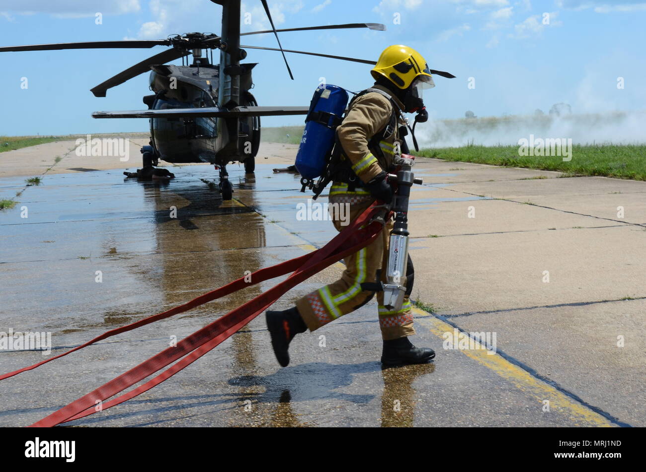 A Royal Air Force firefighter with the 135th Expeditionary Air Wing ...