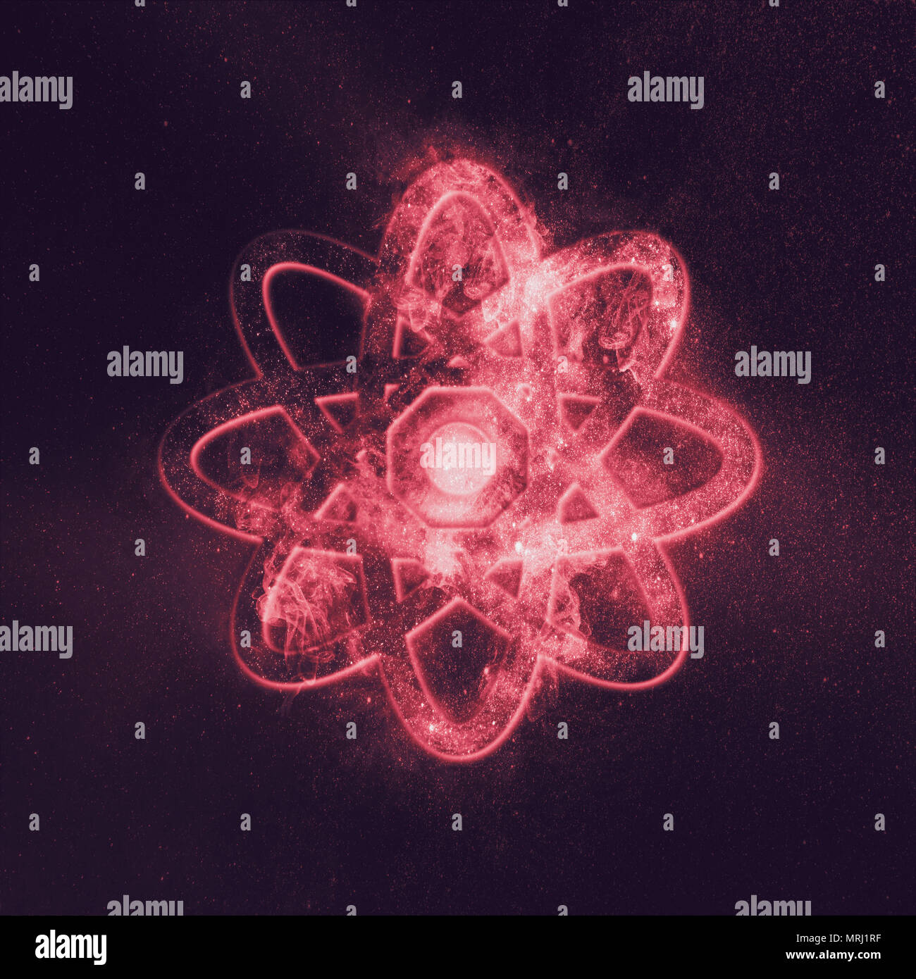 Atom symbol. Abstract night sky background Stock Photo - Alamy