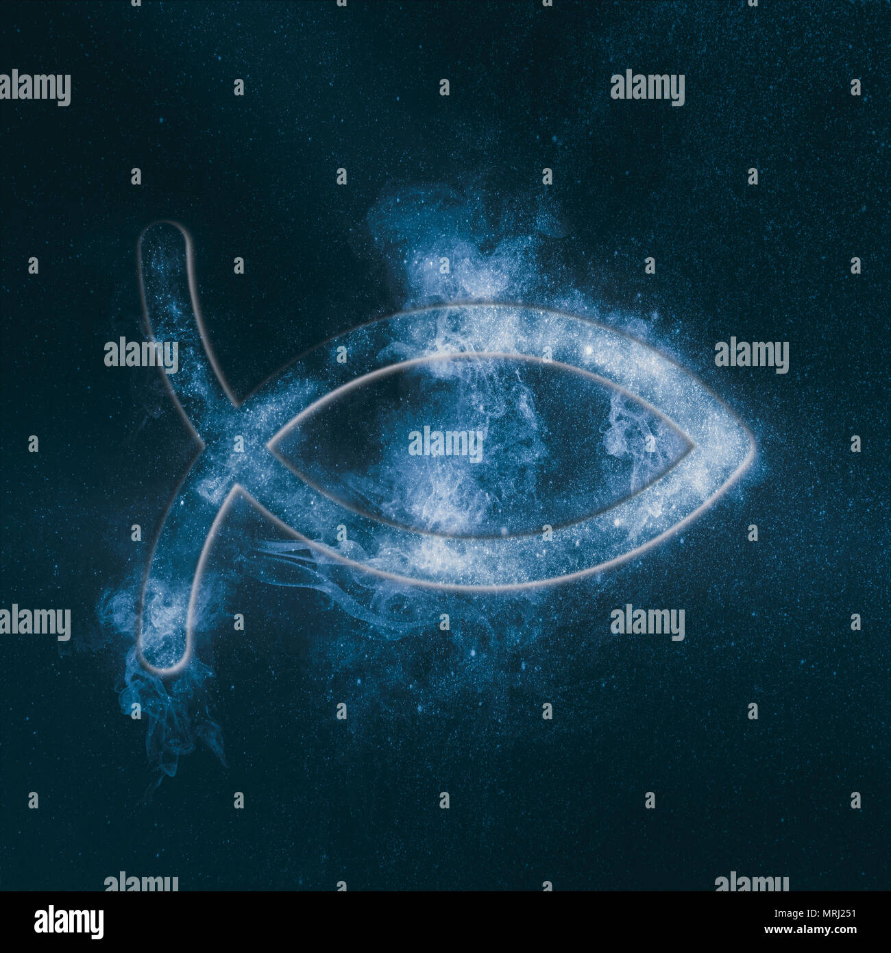 Christian fish symbol. Abstract night sky background Stock Photo - Alamy
