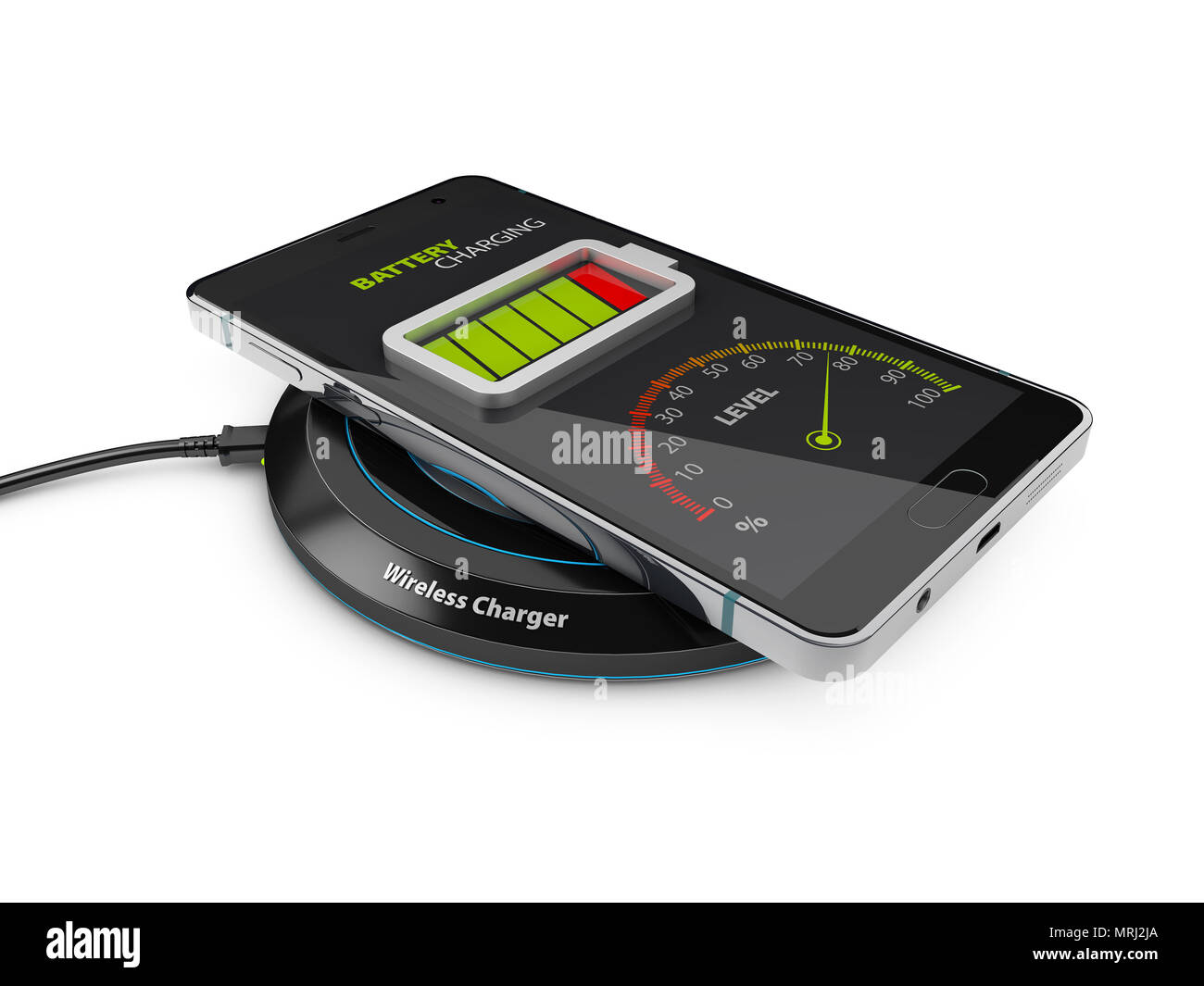 Wireless charging of smartphone, 3d Illustration isolated white Stock ...
