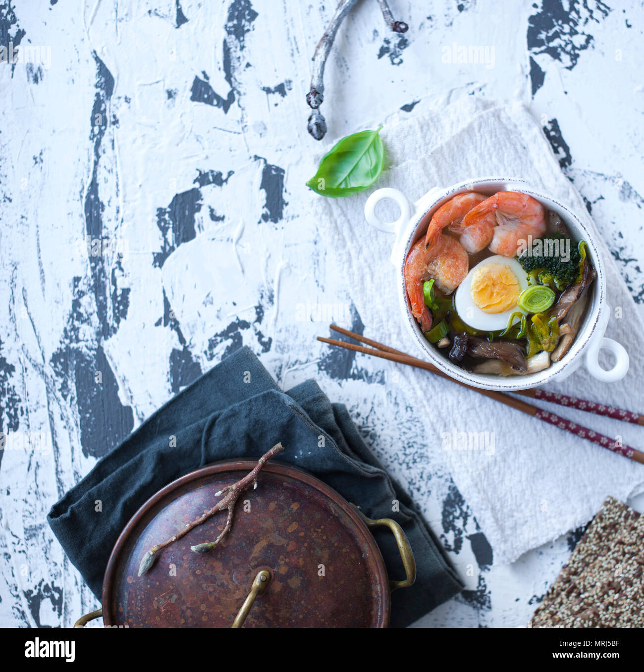 Chinese food. Dinner is healthy. Soup with shrimp and egg. Wabi Sabi ...