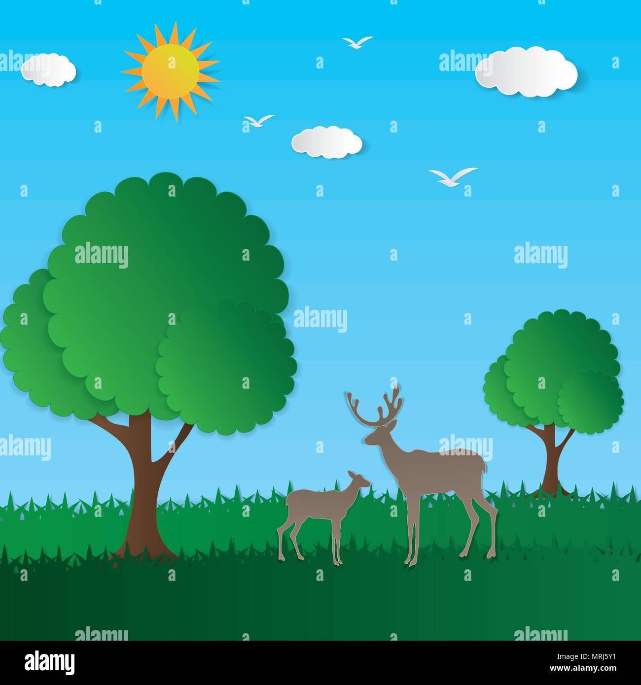 Nature landscape background. Cuted paper design. Vector eps10 Stock ...